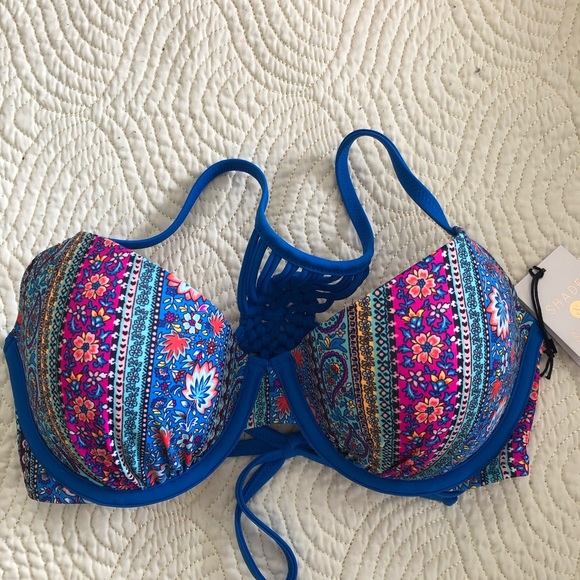 Shade & Shore | Swim | Bikini Top 36b Blue Floral Tie Back Macrame ...